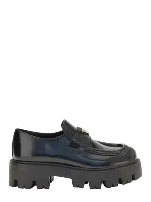 Prada Brushed Leather Loafers - Black