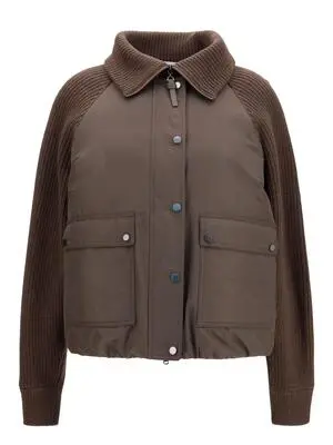 Brunello Cucinelli Down Jacket With Wool Sleeves - Brown