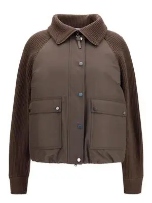 Brunello Cucinelli Down Jacket With Wool Sleeves - Brown