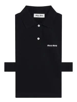 Miu Miu Pique Top With Logo - Blue