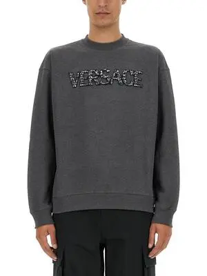 Versace Sweatshirt With Crocodile Logo - Gray