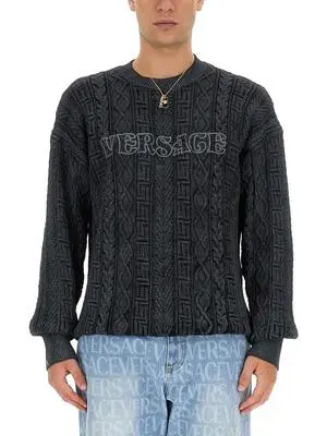 Versace Knit With Greek Braid Work - Gray