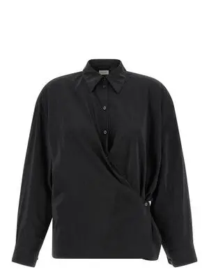 LEMAIRE Straight Collar Twisted Silk Shirt - Black