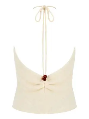 Magda Butrym Beaded Halterneck Top - Cream
