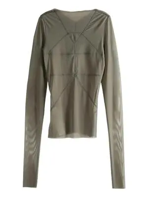 Rick Owens RICK OWENS Semi-Sheer Boat Neck Long Sleeve Top Gray