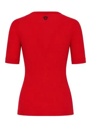 Versace Ribbed Wool T-shirt With Embroidery - Red