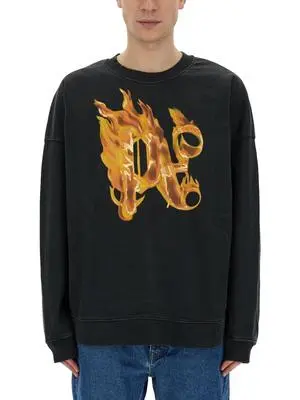 Palm Angels Burning Monogram Print Sweatshirt - Black