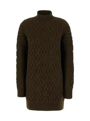 Max Mara Turtleneck Cable Knit Dress - Multicolor