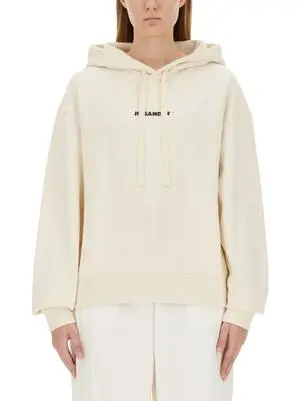 JIL SANDER Cotton Hooded Sweatshirt - Cream