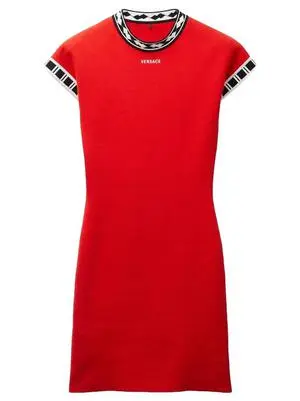 Versace Cotton Jacquard Trimmed Mini Dress - Red