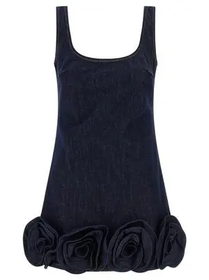 SELF-PORTRAIT Denim 3d Flower Mini Dress - Blue