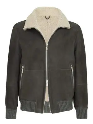 Brunello Cucinelli Shearling Trim Bomber Jacket - Gray