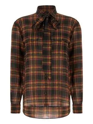Saint Laurent Plaid Silk Tie-neck Shirt - Multicolor