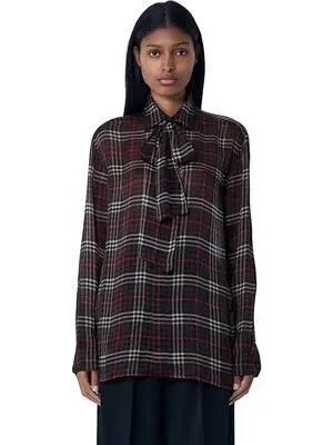 Saint Laurent Tartan Silk Cassandre Shirt - Gray