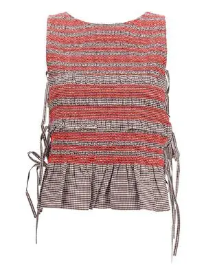 GANNI Ganni Women Elastic Printed Top With Ruching And Side Ties Brown