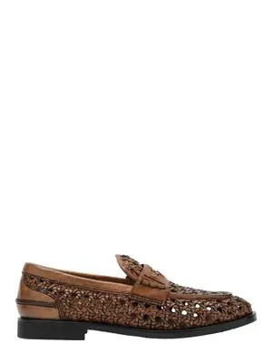 Miu Miu Woven Leather Loafers - Brown