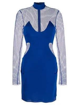 TOM FORD Crepe Mock Neck Long Sleeve Dress - Blue