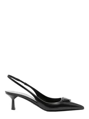 Prada Calf Leather Pointed Toe Kitten Heel Slingback Pumps - Black