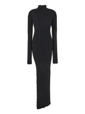 ANN DEMEULEMEESTER Ribbed Knit Mock Neck Long Sleeve Dress - Multicolor