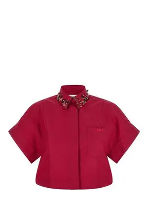 Fendi Embroidered Collar Cotton Poplin Shirt - Multicolor