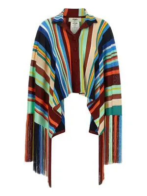 Fendi Striped Poncho With Fringes - Multicolor