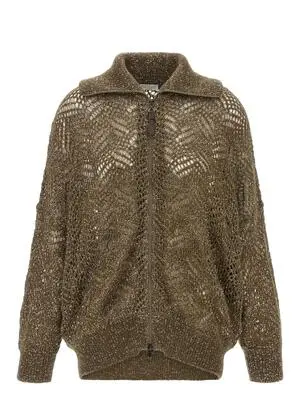 Brunello Cucinelli Dazzling Abstract Leaf Cardigan - Brown