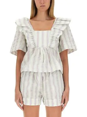 GANNI GANNI Striped Ruffle Blouse Multicolor