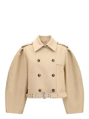 GANNI Double-breasted Belted Jacket - Cream