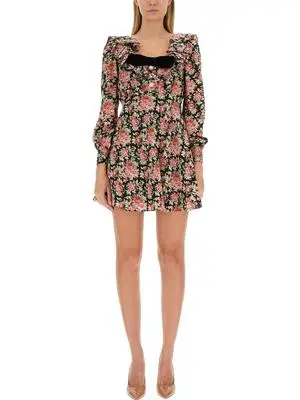 Alessandra Rich Floral Print Silk Mini Dress - Black