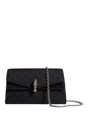 Gucci Gg Monogram Canvas Tiger Head Shoulder Bag - Black