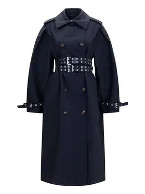 GANNI Cotton Double-breasted Trench Coat - Black