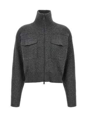 Brunello Cucinelli Shiny Zipper Pull' Wool Cardigan - Gray