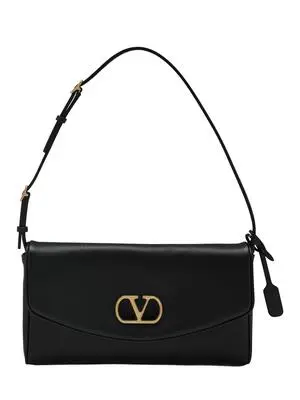 Valentino Garavani Devain Vlogo Leather Clutch Shoulder Bag - Black