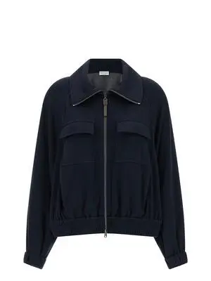 Brunello Cucinelli Shiny Zipper Pull Sweatshirt - Blue