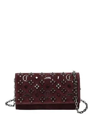 CHRISTIAN LOUBOUTIN Paloma Studded Suede Wallet On Chain - Black