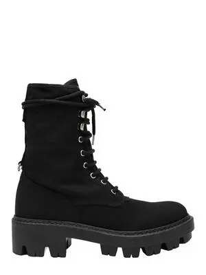 Prada Canvas Lace-up Ankle Boots - Black