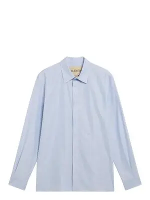 Valentino Garavani Light Fil-ã -fil Cotton Shirt With Vlogo Embroidery - Blue