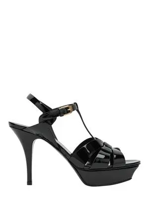 Saint Laurent Patent Leather Tribute Platform Sandals - Black