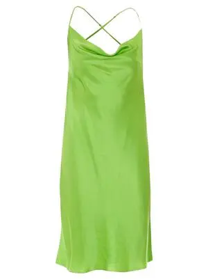 Saint Laurent Silk Satin Bare Back And Hooded Back Neck Dress - Green