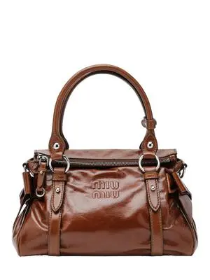 Miu Miu Medium Top-handle Bag In Glossy Palisander Leather - Brown