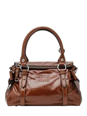 Miu Miu Glossy Leather Top-handle Bag - Brown