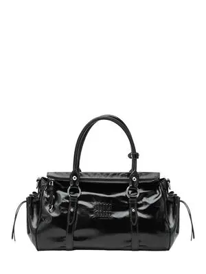 Miu Miu Large Top-handle Bag In Glossy Leather - Black