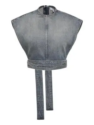 Alaïa Raw Delave Denim Belted Sleeveless Top - Blue