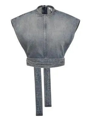Alaïa Raw Delave Denim Belted Sleeveless Top - Blue