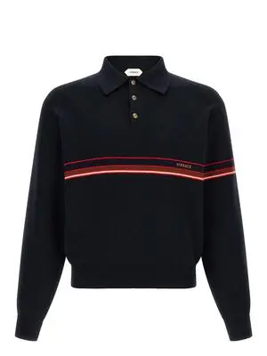 Versace Inlaid Striped Polo Shirt - Blue