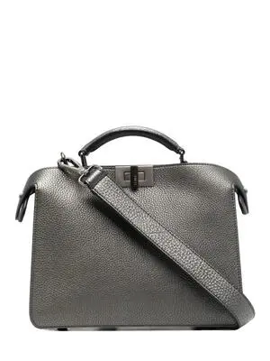 Fendi FENDI Calf Leather Metallic Satchel Cross Body Bag Gray
