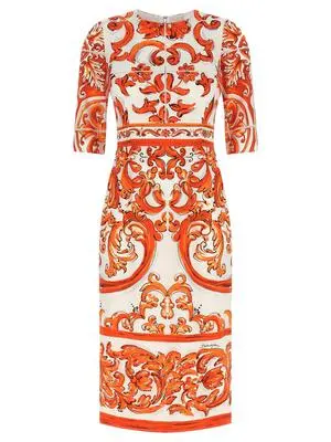 Dolce & Gabbana Maiolica Print Midi Dress - Orange