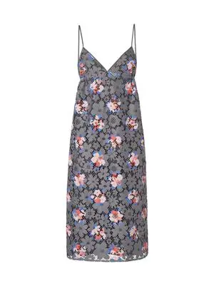 Fendi Silk Lace Floral Slip Dress - Gray