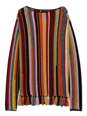 Prada Striped Fringe Knit Jumper - Orange