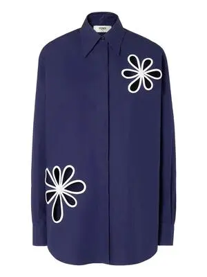 Fendi Cotton Poplin Long Sleeve Shirt - Blue